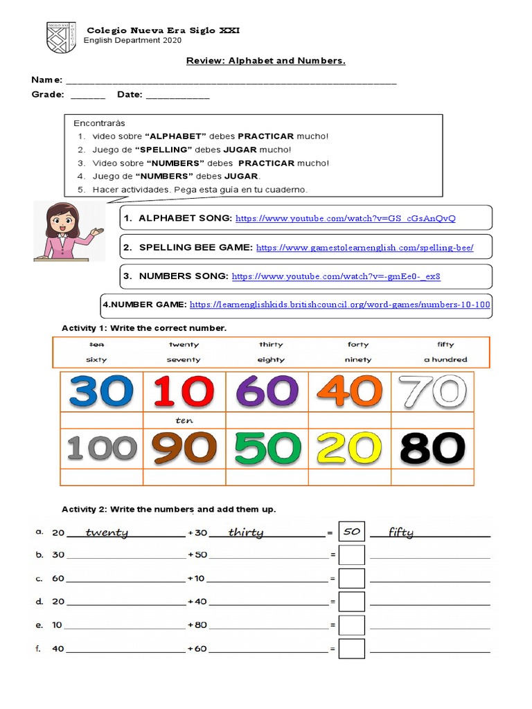 Guía de Aprendizaje: Números y Alfabeto | PDF