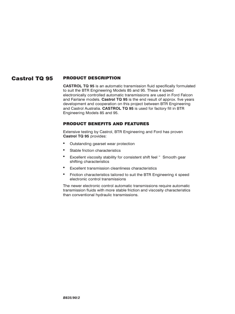 Castrol TQ 95: Product Description | PDF | Automatic Transmission ...