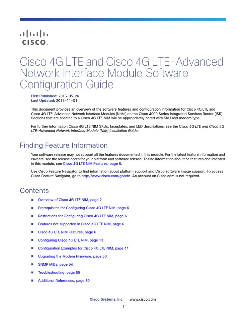 Cisco 4G LTE and Cisco 4G LTE-Advanced Network Interface Module ...