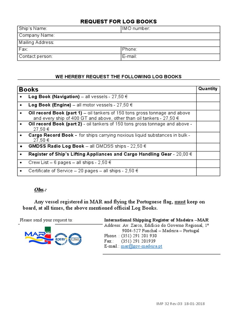 Log Book Request for Shipping Vessels | PDF