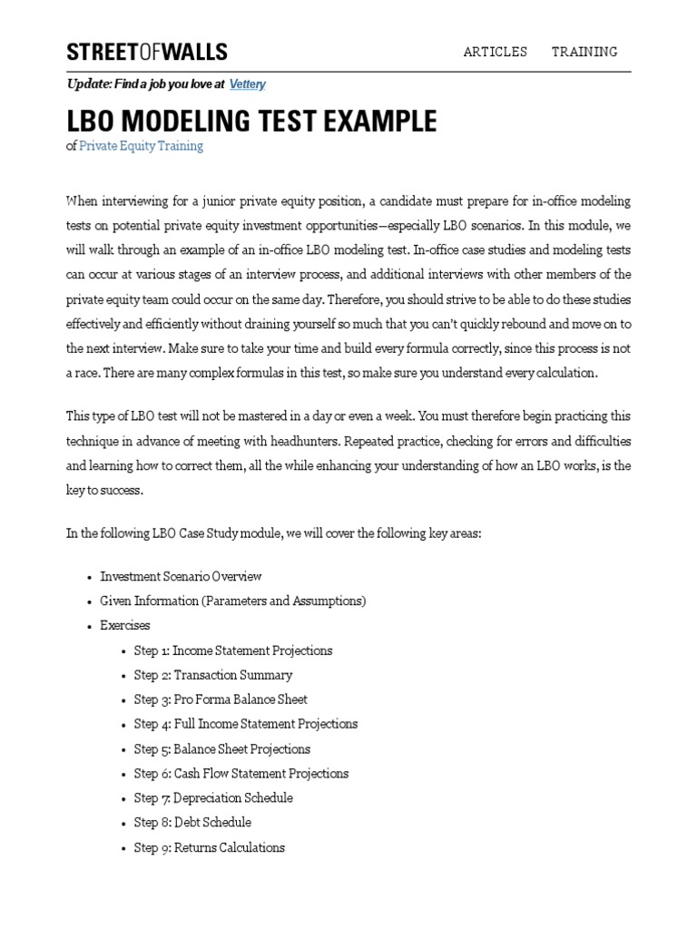 LBO Modeling Test Example - Street of Walls | PDF | Equity (Finance ...