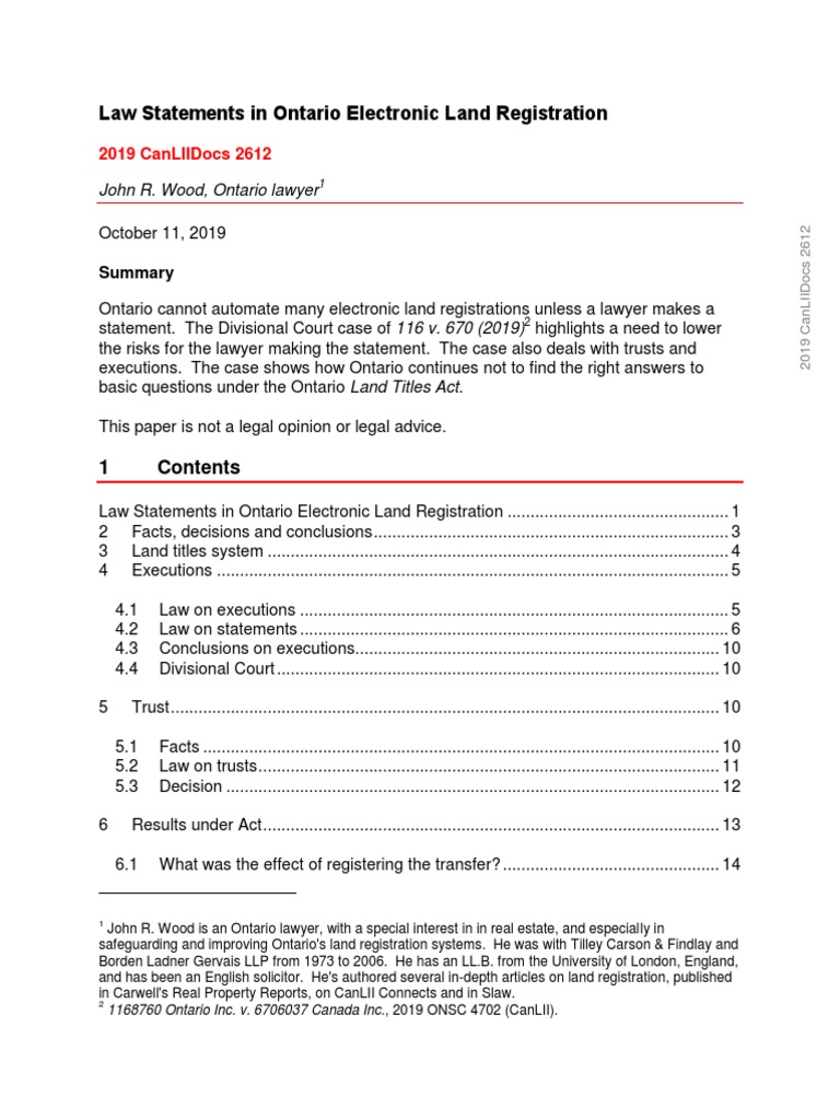 Law Statements in Ontario Electronic Land Registration: 2019 Canliidocs ...