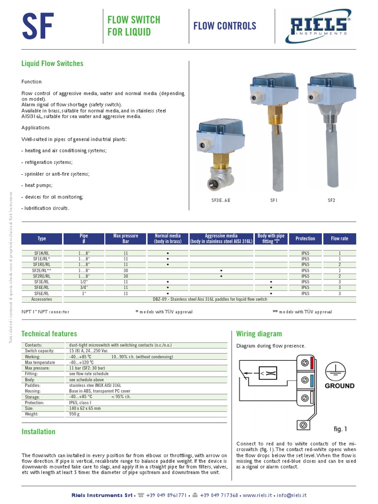 SF Flow Switch Riels | PDF | Pipe (Fluid Conveyance) | Switch