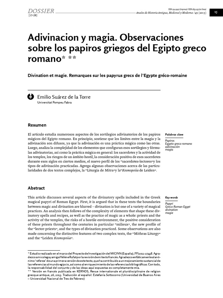 Adivinación y magia en papiros griegos | PDF | Antiguo Egipto | Edades ...