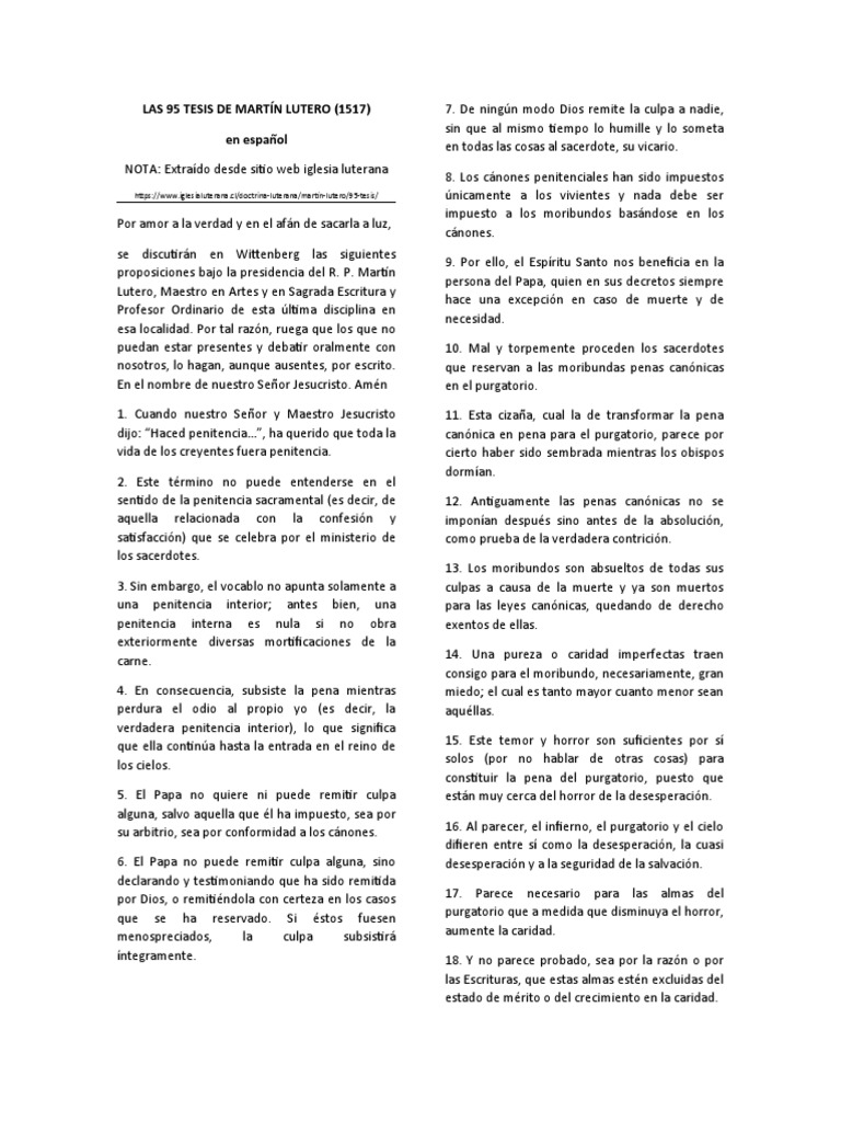 Las 95 Tesis de Martín Lutero | PDF | Indulgencia | Purgatorio