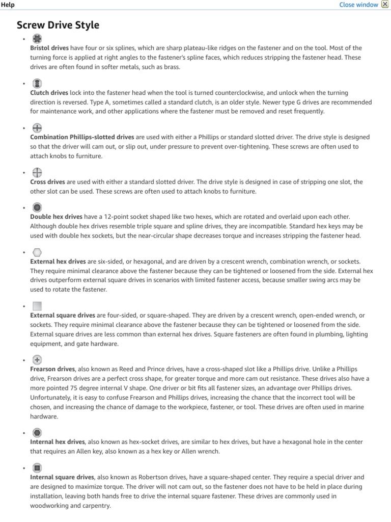 Screw Drive Style | PDF | Screw | Metalworking