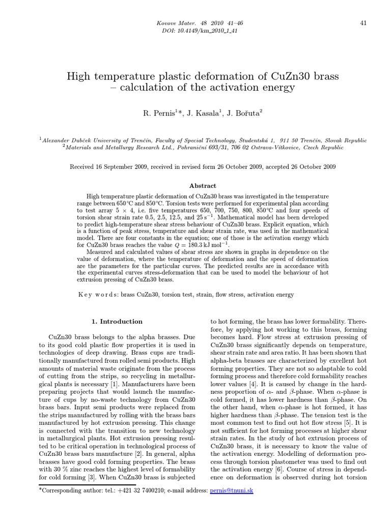 High Temperature Plastic Deformation of CuZn30 Bra | PDF | Deformation (Engineering ...