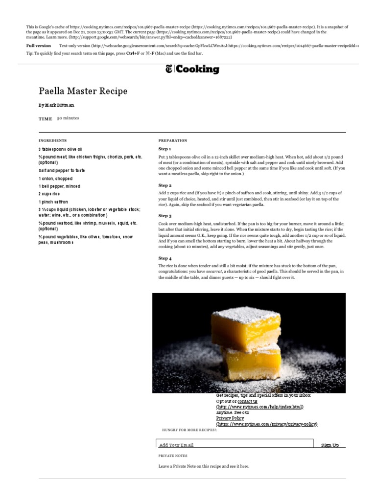 Paella Master Recipe - NYT Cooking | PDF | Food And Drink Preparation ...
