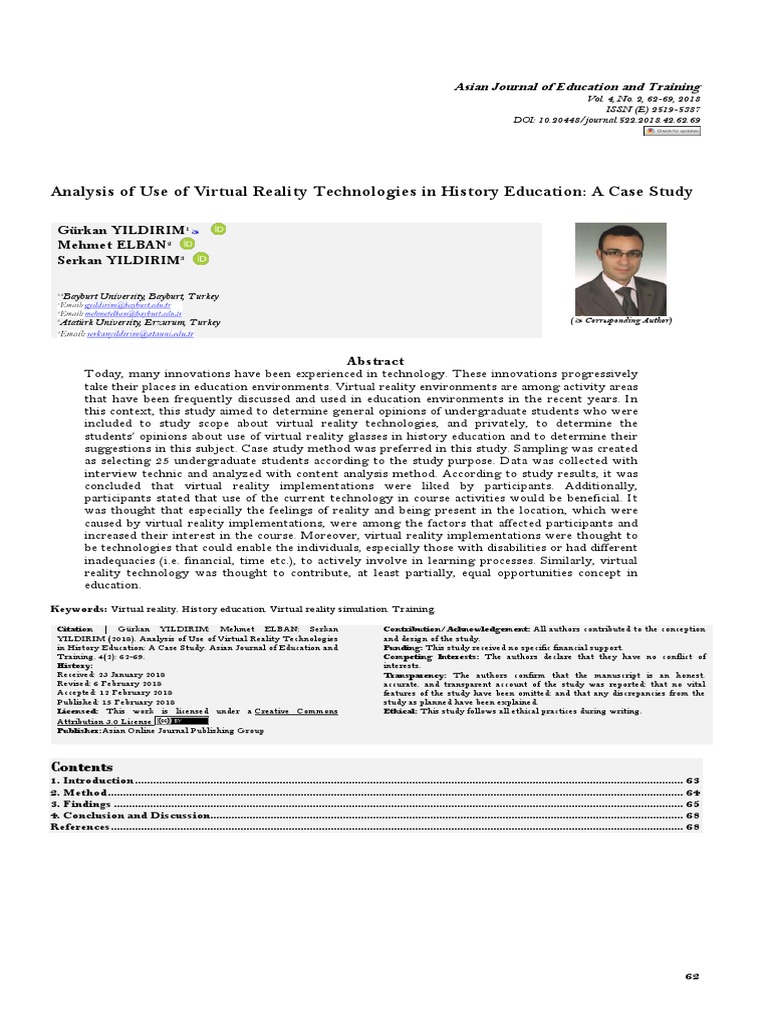 Analysis of the Use of Virtual Reality Technologies in History ...
