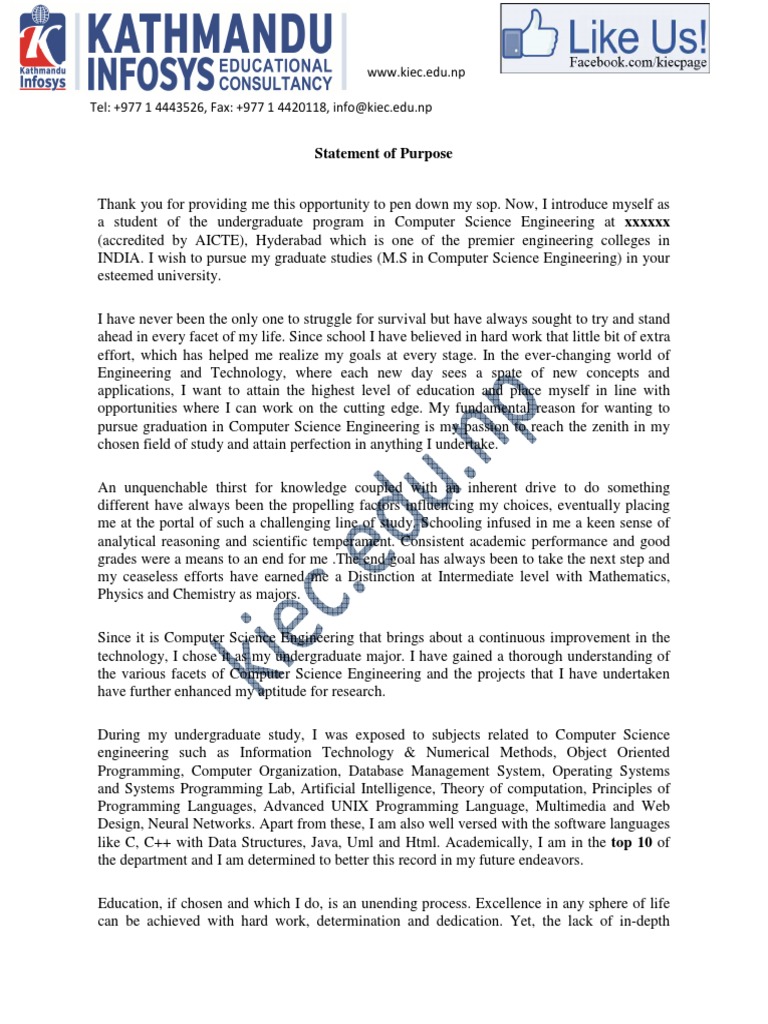 Graduate SOP for Computer Science Engineering | PDF | Computer Science ...