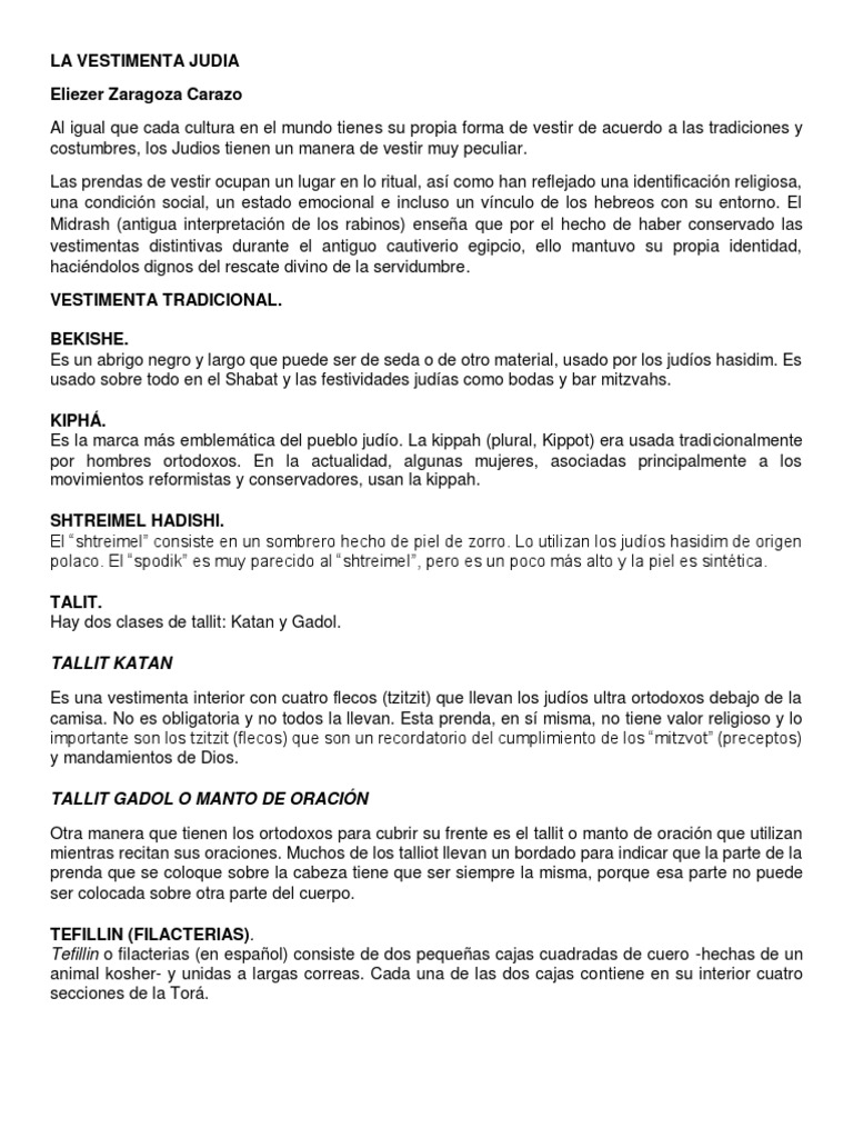 Tarea Cultura Hebrea LA VESTIMENTA JUDIA | PDF