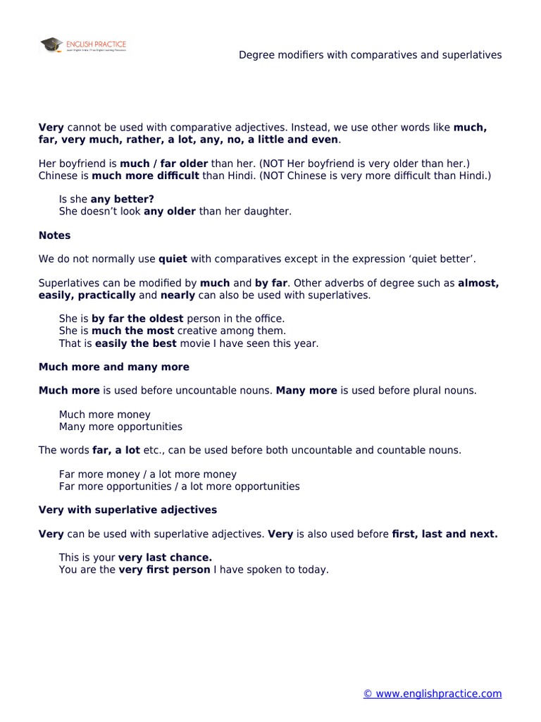 Degree Modifiers With Comparatives and Superlatives | PDF