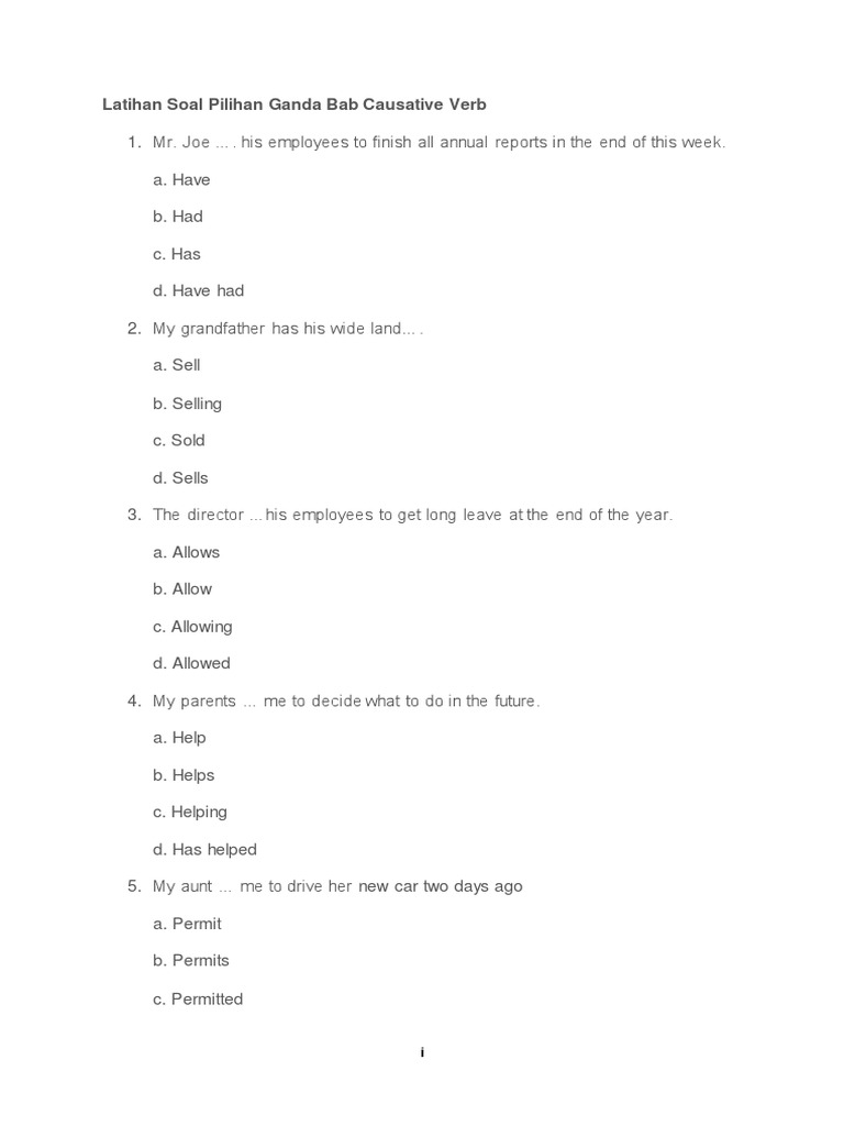 Causative Verb Multiple Choice Quiz | PDF