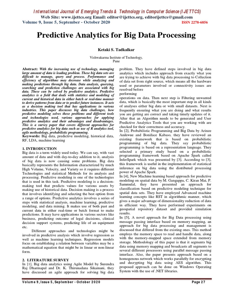 Predictive Analytics For Big Data Processing | PDF