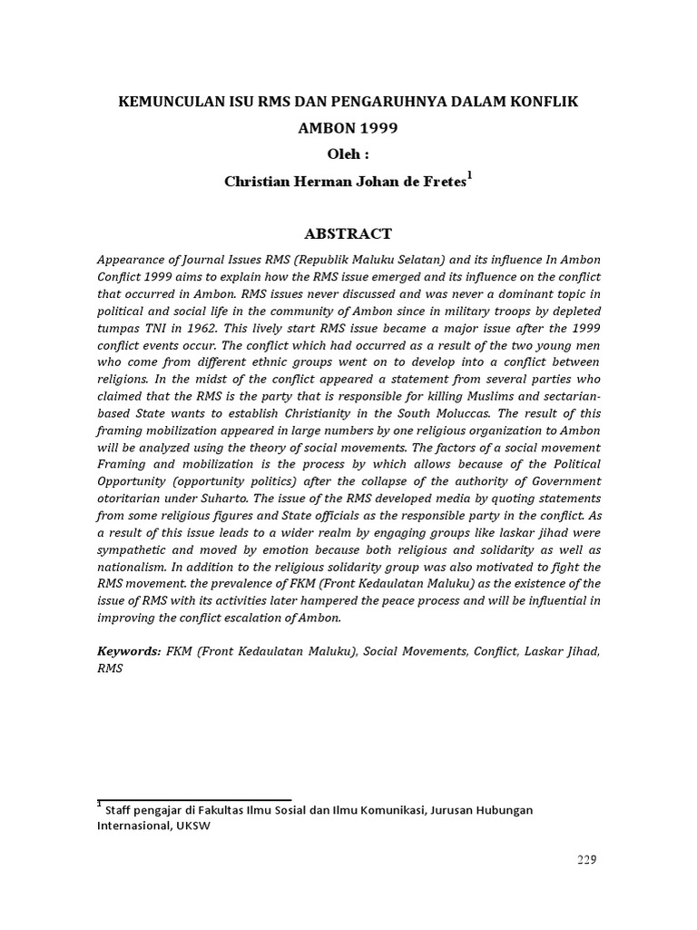 The Emergence of the RMS Issue and Its Influence on the 1999 Ambon ...