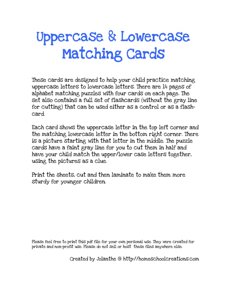 Uppercase and Lowercase Matching Cards | PDF