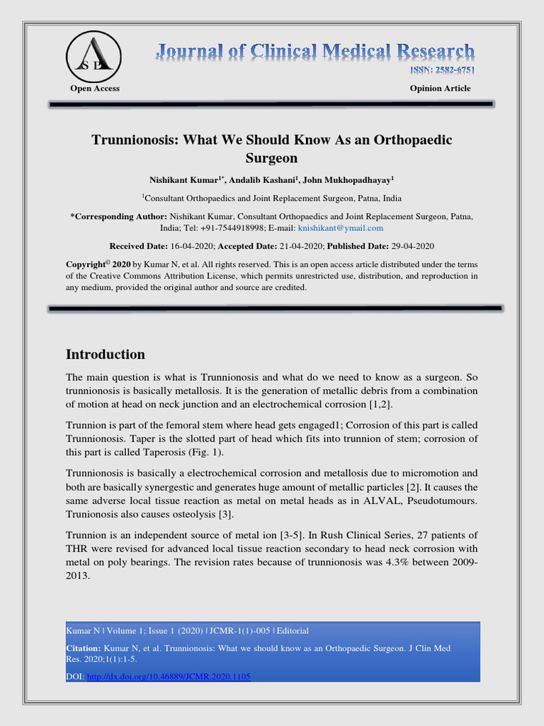 Trunnionosis What We Should Know As An Orthopaedic Surgeon 1 | PDF ...