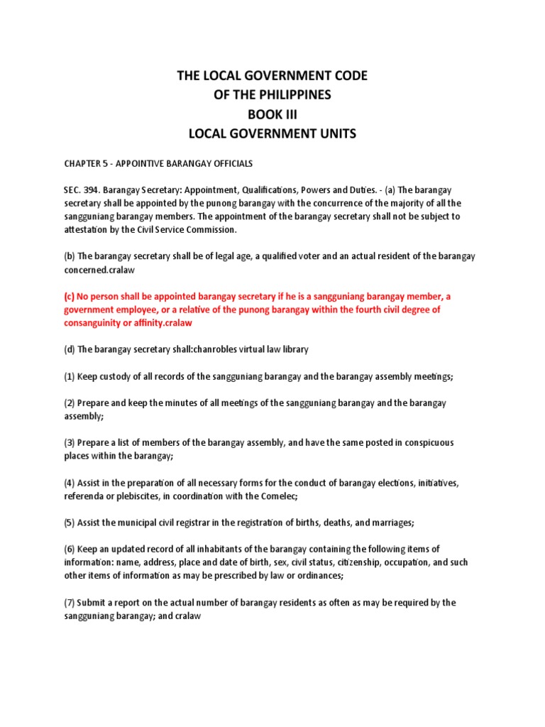 The Local Government Code of The Philippines Book Iii Local Government ...