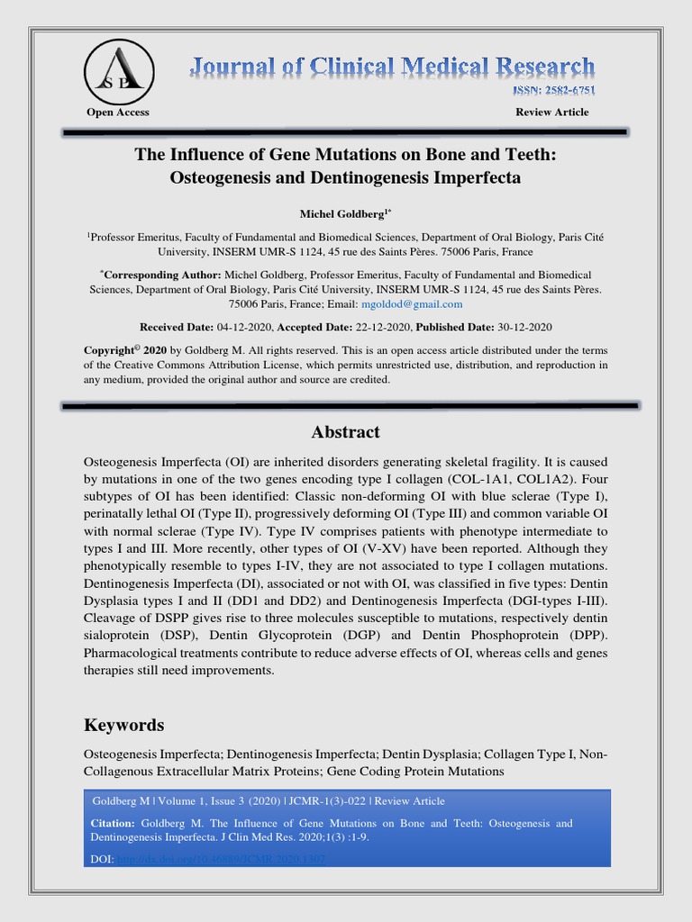 The Influence of Gene Mutations On Bone and Teeth Osteogenesis and ...