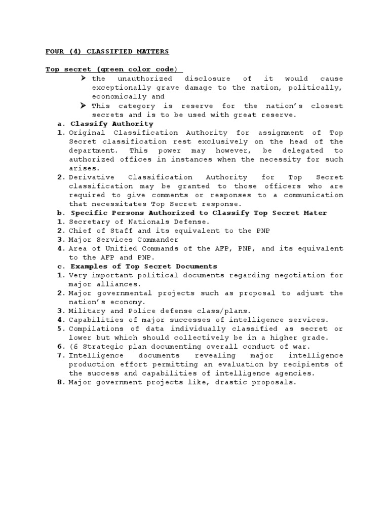 Four (4) Classified Matters | PDF