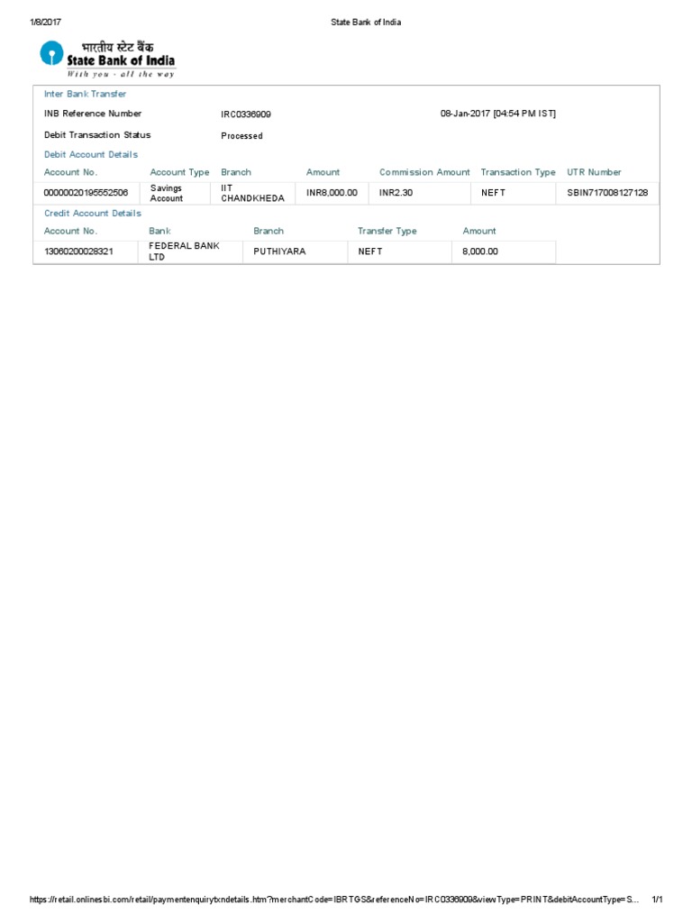 UTR Number for Federal Bank Transfer | PDF