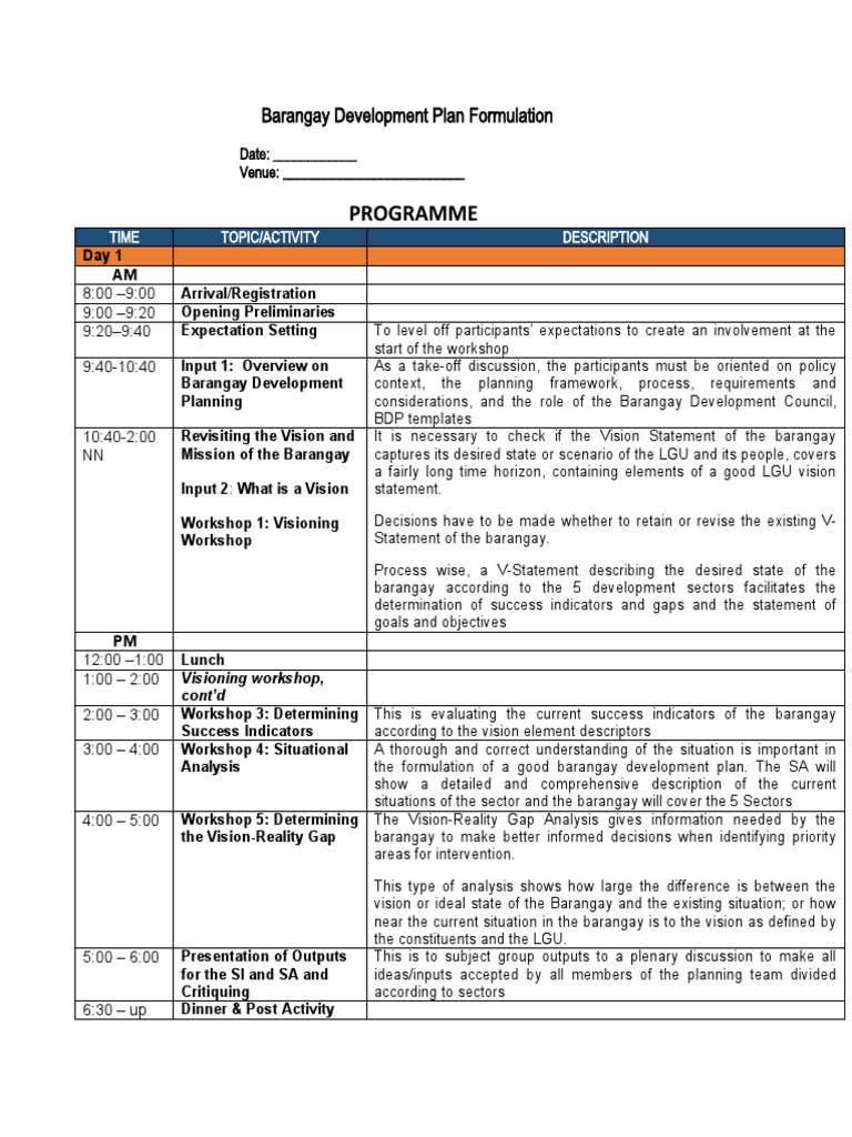 Programme: Barangay Development Plan Formulation | PDF | Business