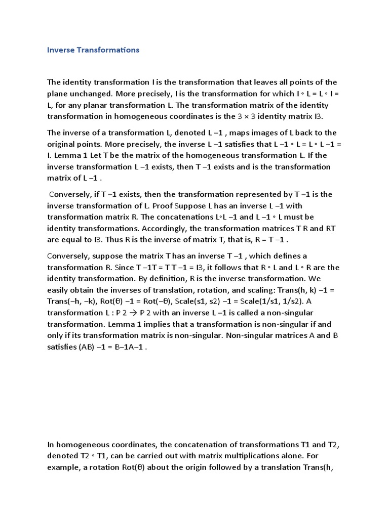 3D Transformation | PDF | Matrix (Mathematics) | Mathematical Objects