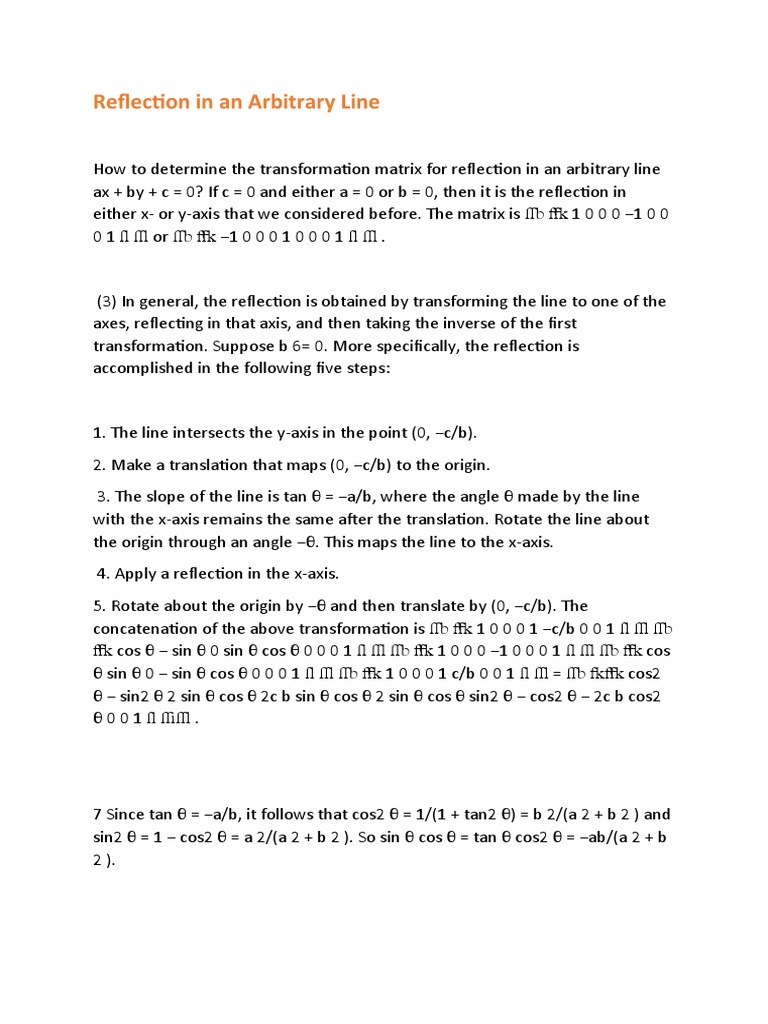 Reflection in An Arbitrary Line | Download Free PDF | Cartesian ...