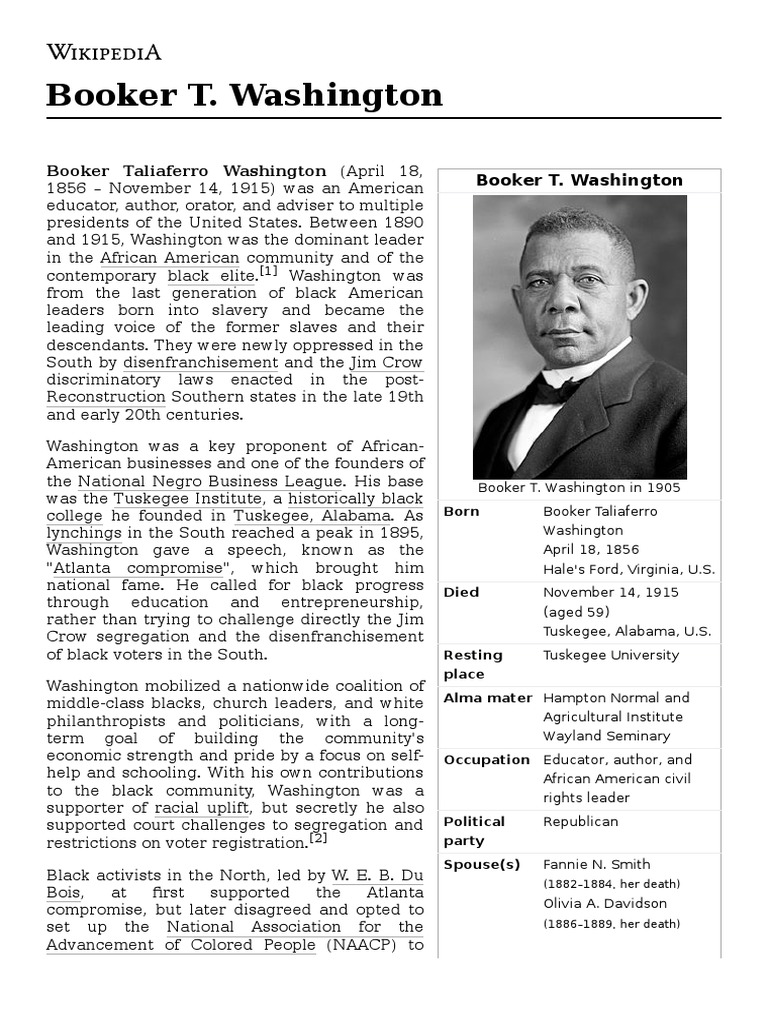 Booker T. Washington | PDF | Disenfranchisement After The ...