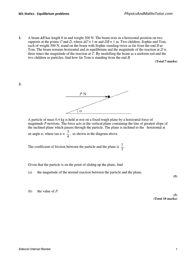 M1 Statics - Equilibrium Problems | PDF | Force | Tension (Physics)