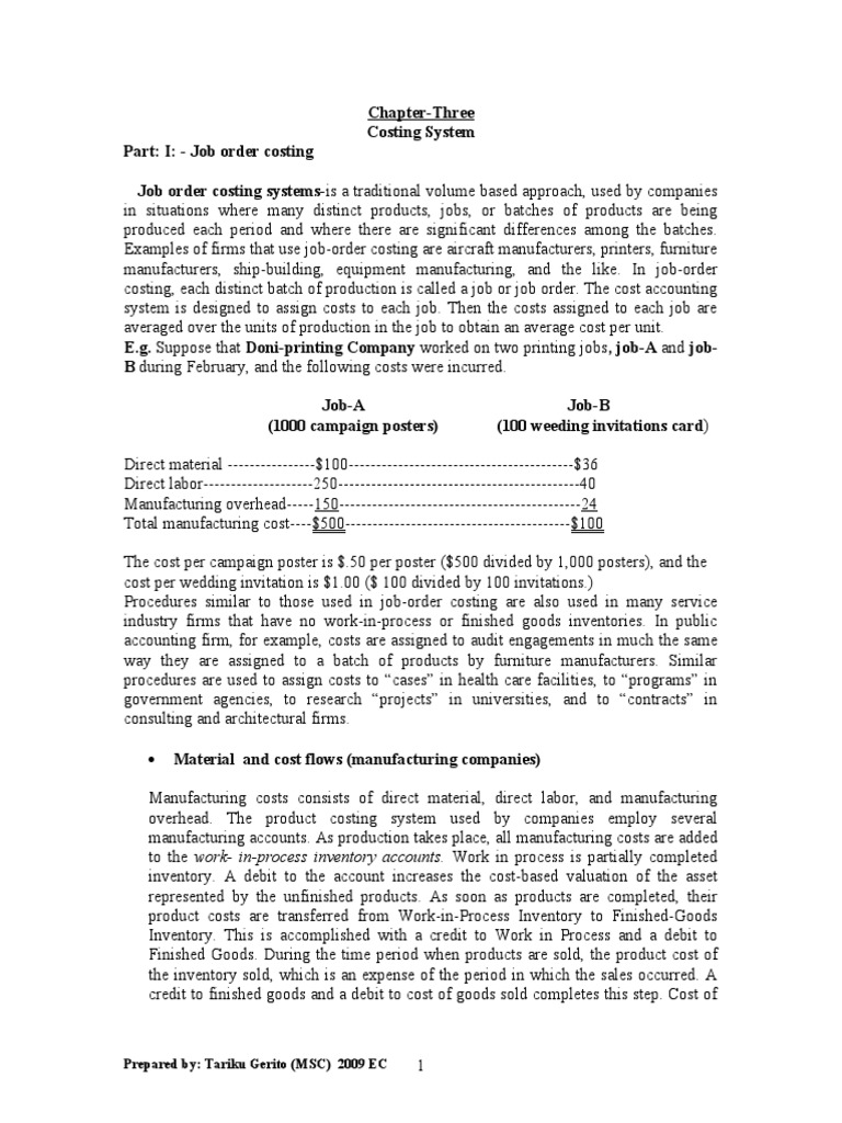 Cost I Job Orede Costing Pdf Cost Of Goods Sold Inventory