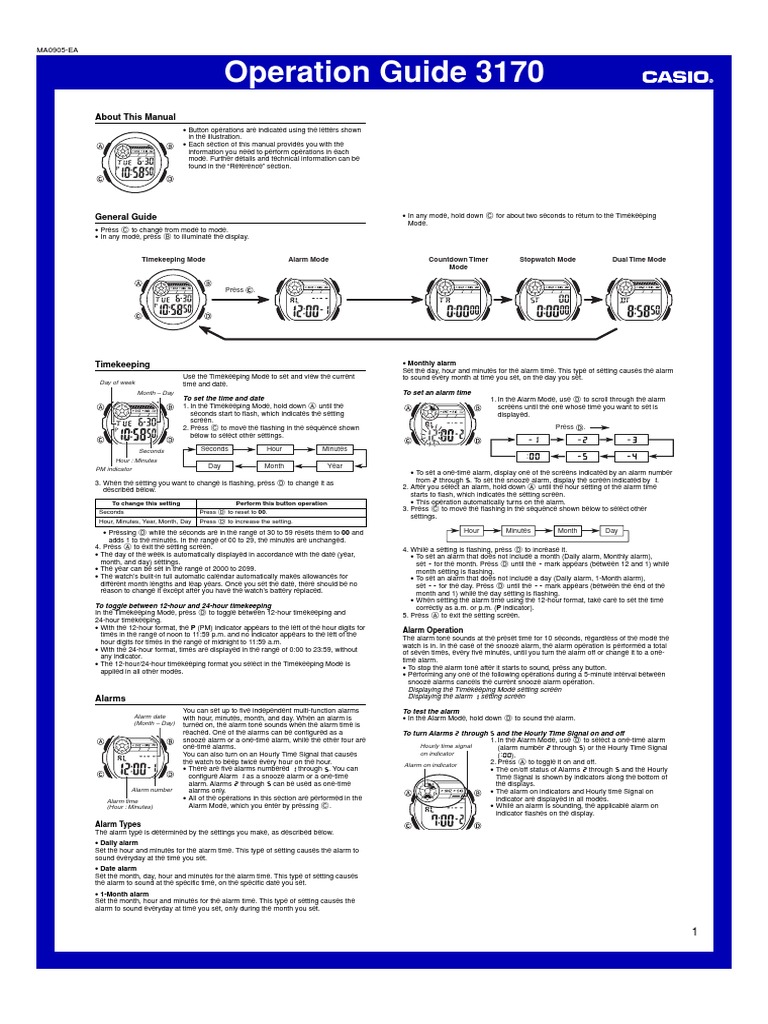 Casio Watch Manual qw3170 PDF | PDF | Timer | Watch