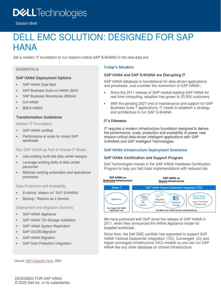 Dell Emc Solution: Designed For Sap Hana | PDF | Sap Se | Scalability