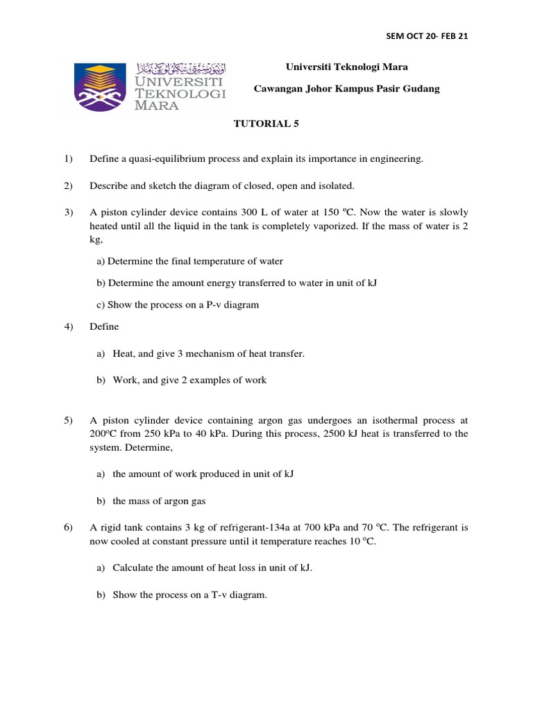 Tutorial 5 PDF | PDF | Heat | Gases