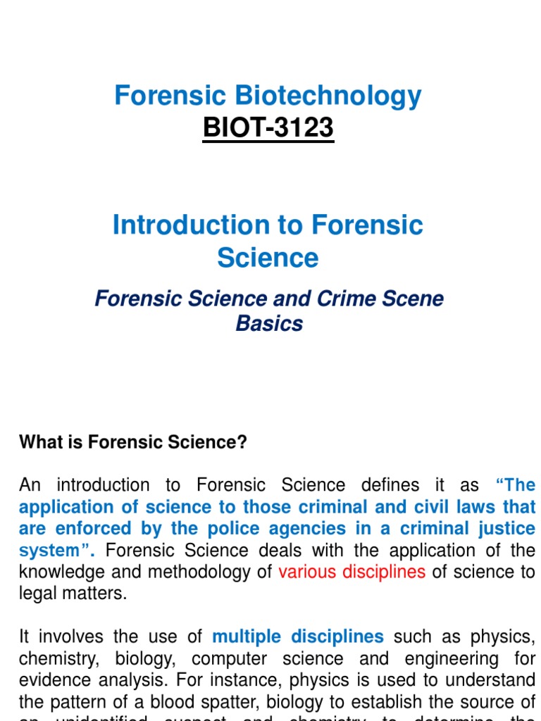 Forensic Biotechnology: BIOT-3123 | PDF | Forensic Science | Crime Scene