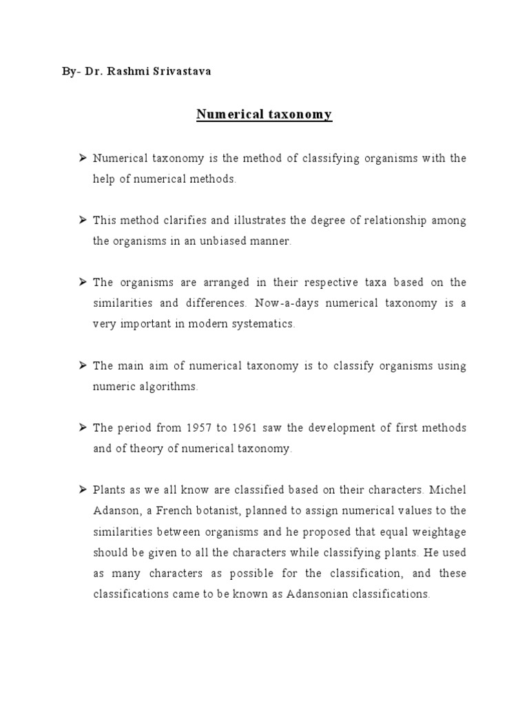 Numerical Taxonomy | PDF | Taxonomy (Biology) | Taxa