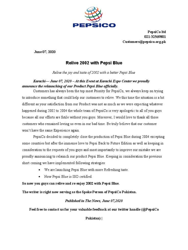 Relaunch of Pepsi Blue in 2020 | PDF