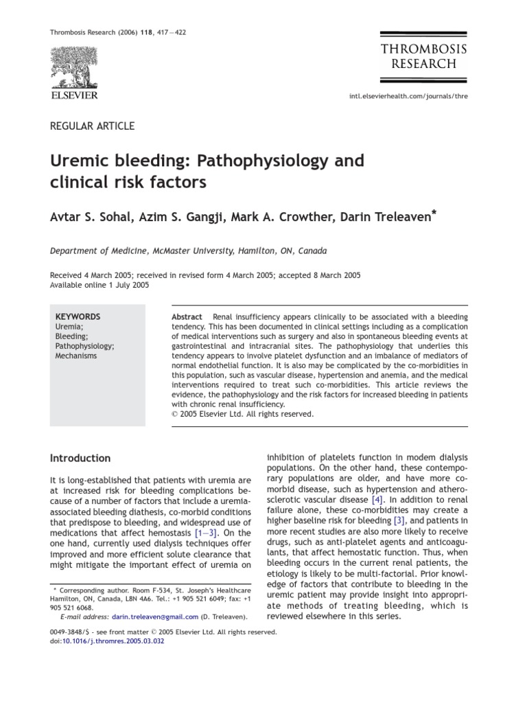 Uremic Bleeding, Pathophysiology | PDF