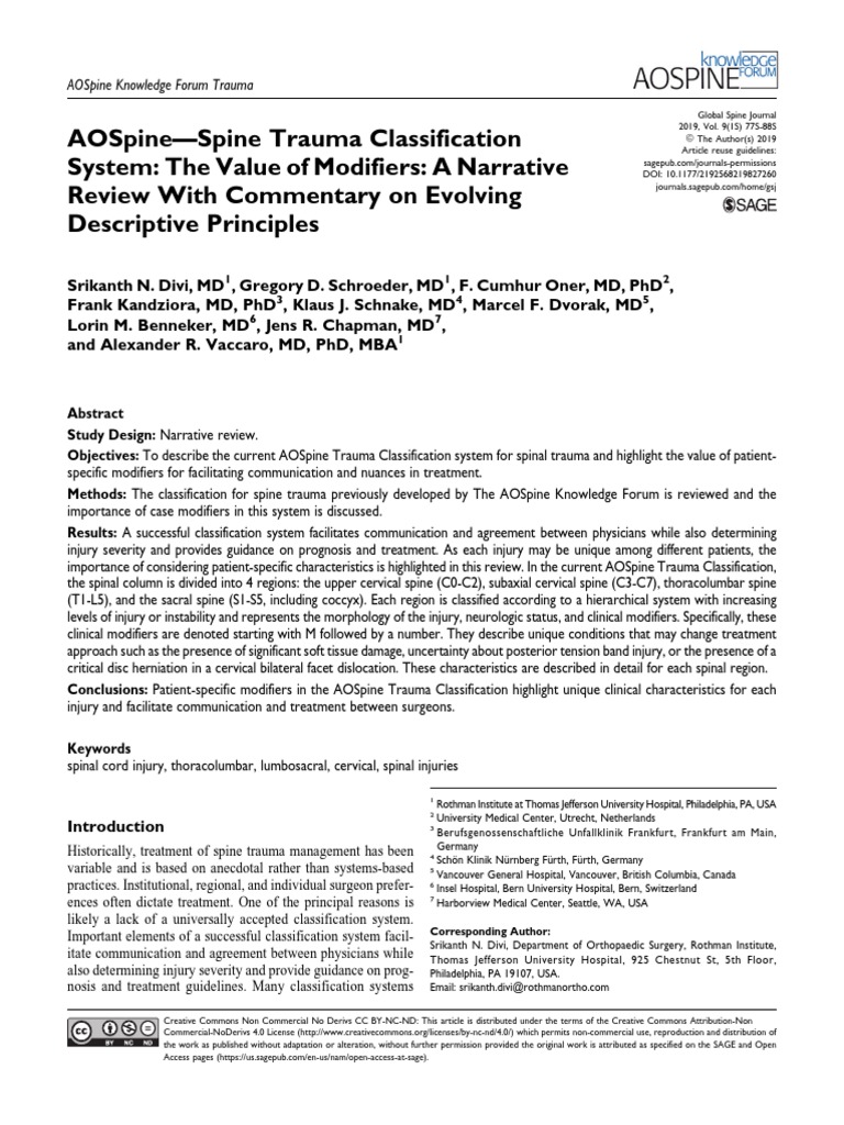 Aospine-Spine Trauma Classification System: The Value of Modifiers: A ...