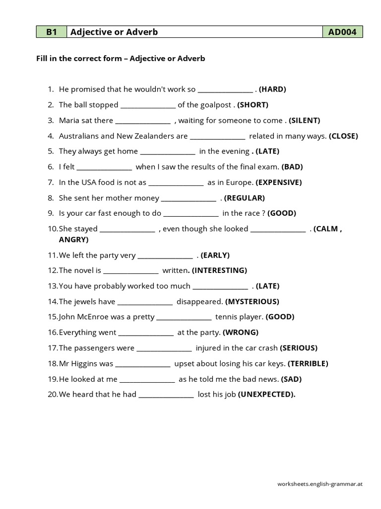 Adjective and Adverb Exercises PDF | PDF