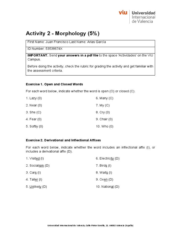 Activity 2 - Morphology (5%) : IMPORTANT. Send Your Answers in A PDF ...