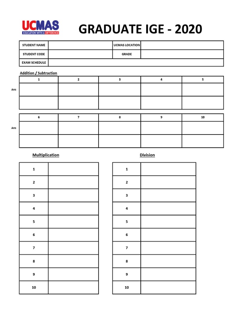 UCMAS Exam Answer Key 2020 | PDF
