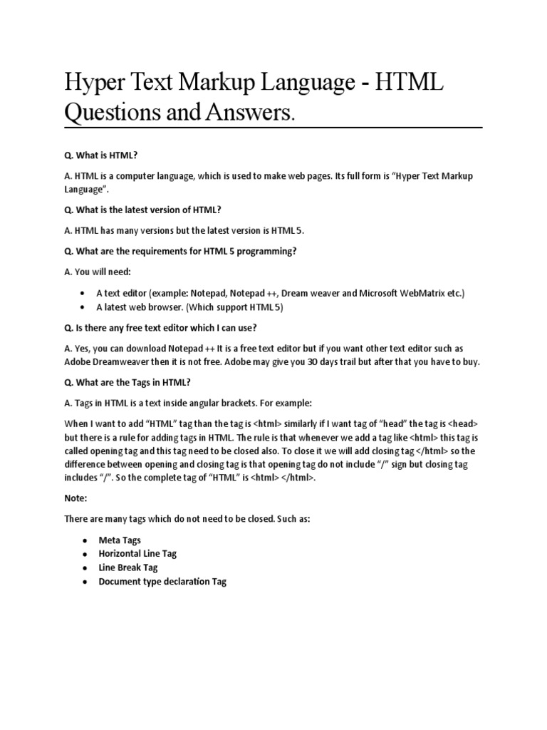 Hyper Text Markup Language - HTML Questions and Answers.: Q. What Is ...