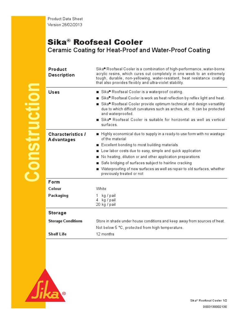 Sika PDS - E - Sika Roofseal Cooler | PDF | Building Technology | Materials