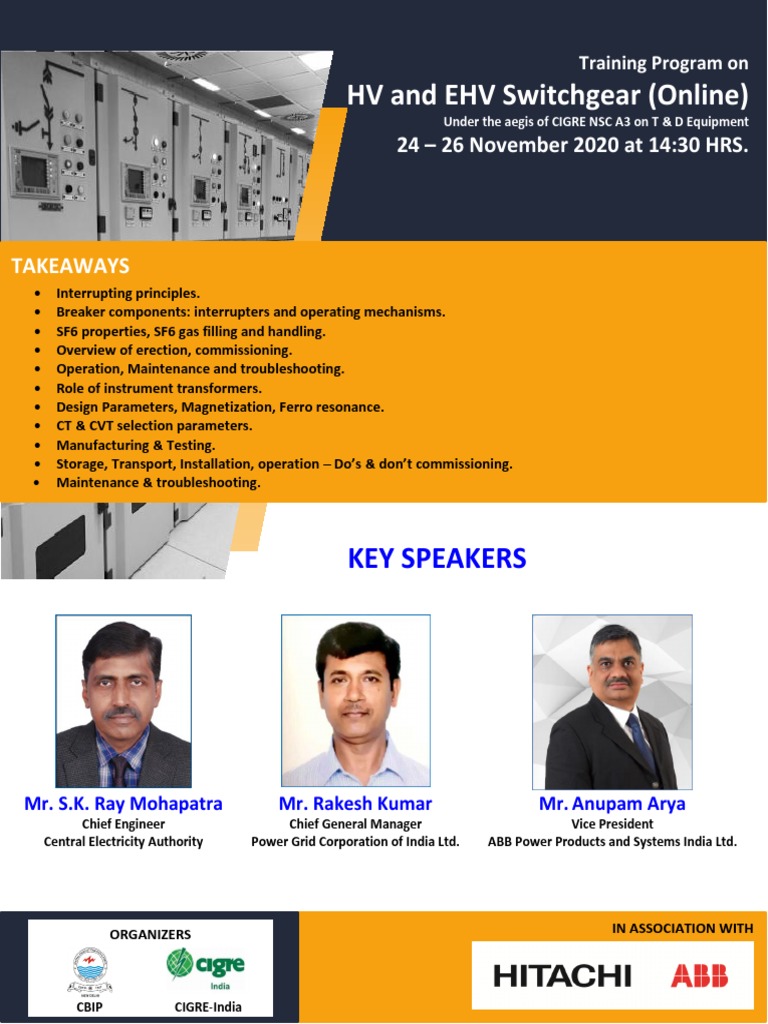 HV and EHV Switchgear (Online) : Key Speakers | PDF | Energy And ...