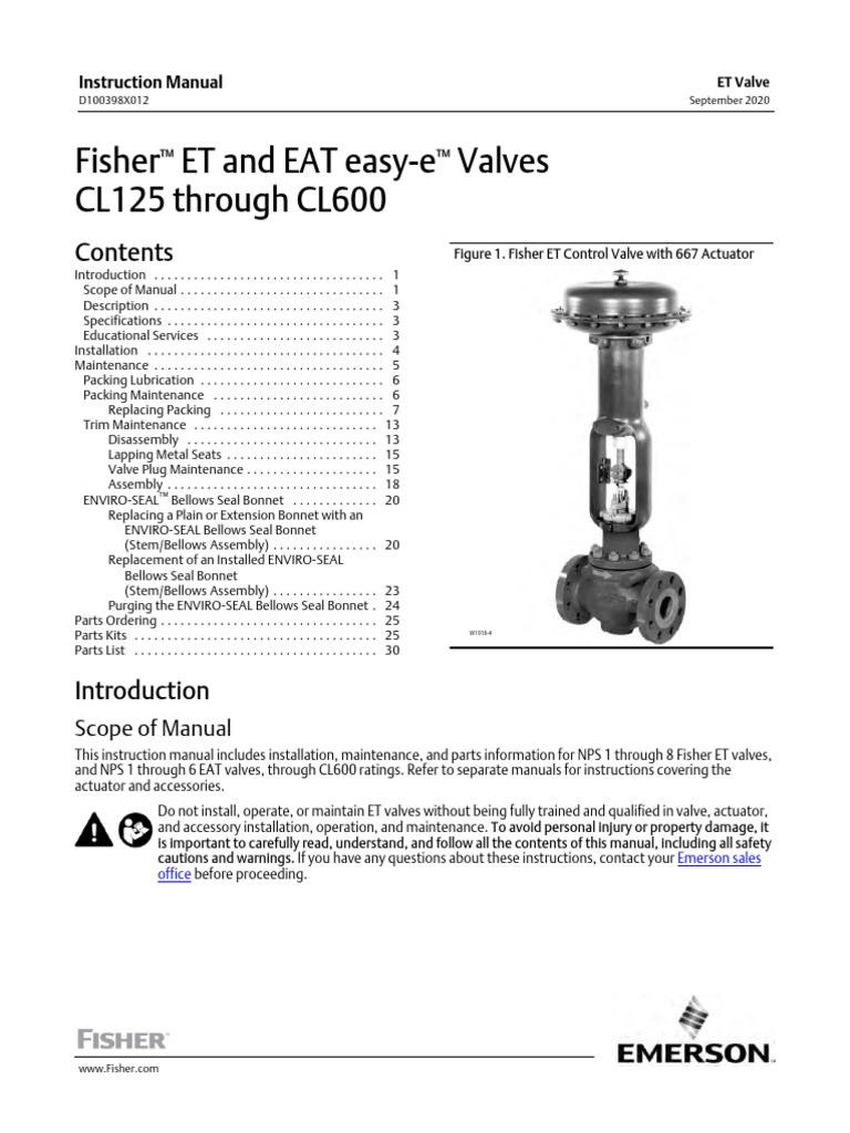 Fisher ET and EAT Easy e Valves CL125 Through CL600: Scope of Manual ...