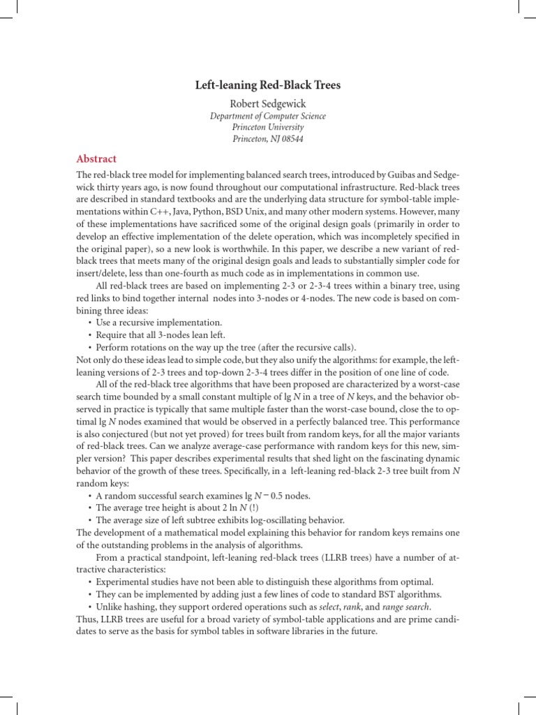 Left-Leaning Red-Black Trees: Robert Sedgewick | Download Free PDF ...