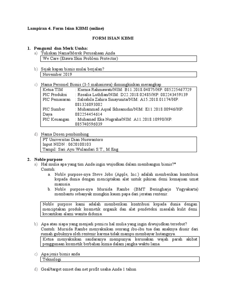 Form Inputan KBMI 2020 | PDF