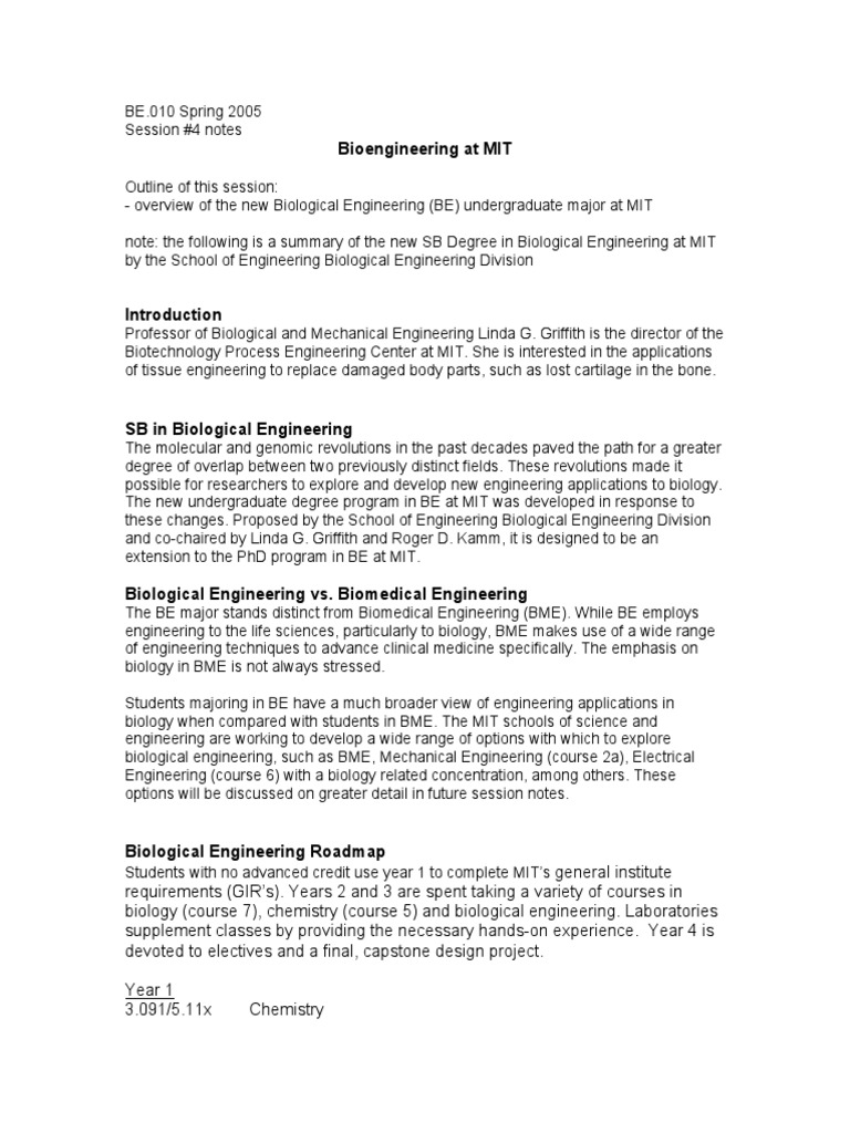 MIT Biological Engineering Major Overview | PDF | Biological ...