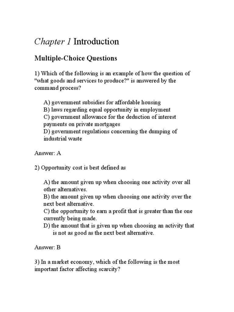 Chapter 1 Introduction: Multiple-Choice Questions | PDF | Demand ...